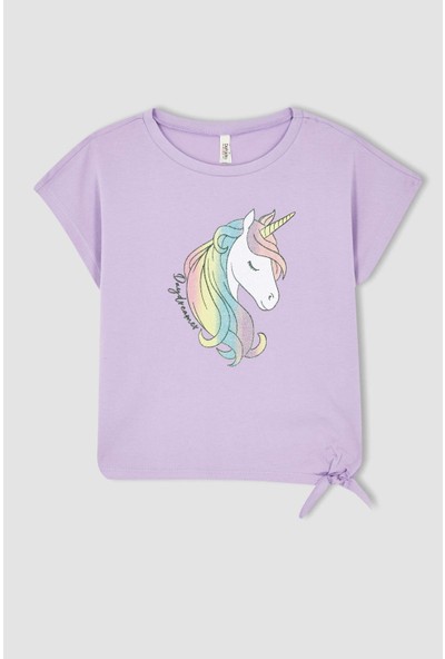 DeFacto Kız Çocuk Regular Fit Kuğu Baskılı Kısa Kollu TIŞÖRT X5057A622SM