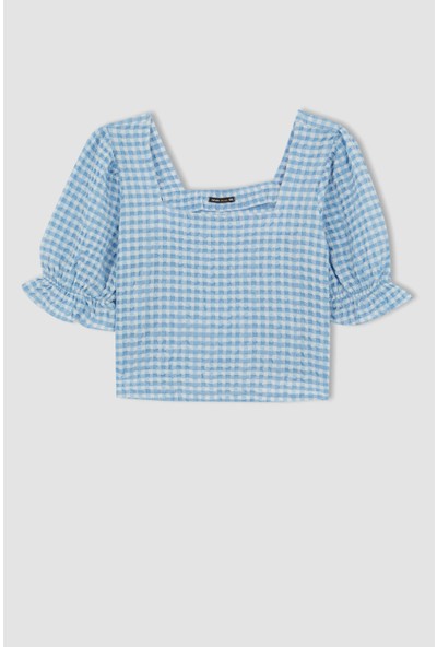 DeFacto A Kesim Kare Yaka Kısa Kollu Gofre Dokulu Kısa Kollu BLUZ Y3345AZ22SM