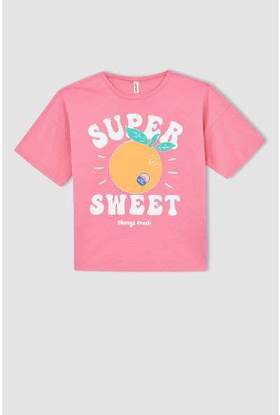 DeFacto Kız Çocuk Regular Fit Baskılı Kısa Kollu Pamuklu TIŞÖRT Y0768A622HS