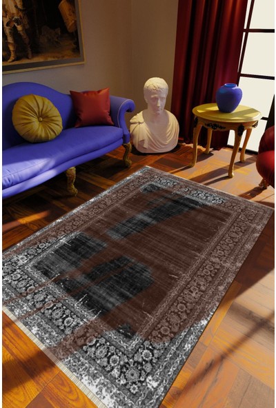 Klasik Eskitme Anstrasit Dijital Baskı Halı Kaydırmaz Ince Yıkanabilir