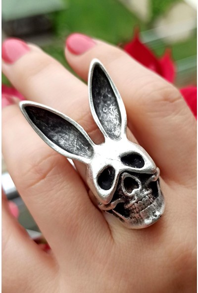 Fildişi Aksesuar Antik Gümüş Kaplama Tavşan Kuru Kafa Şekilli El Yapımı Ayarlanabilir Unisex Yüzük Fildişi Aksesuar Antik Gümüş Kaplama Tavşan Kuru Kafa Şekilli El Yapımı Ayarlanabilir Unisex Yüzük