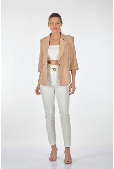 Ekol Düz Yaka Truvakar Kol Camel Kadın Ceket 221005002