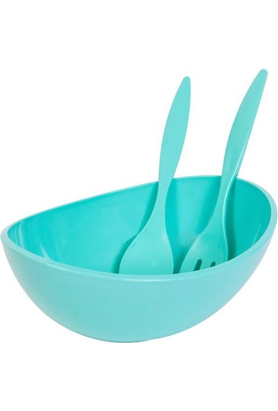 Turkuaz Renk Kaşıklı Salata Kasesi