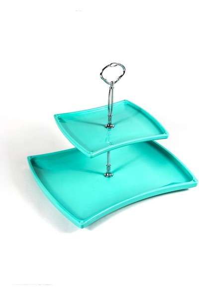 Turkuaz Rengi 2 Katlı Servis Tabağı