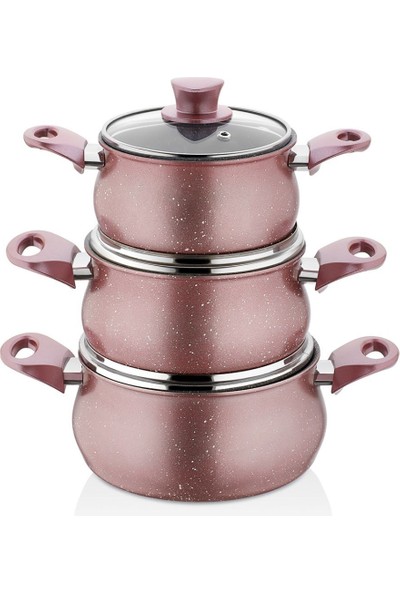 Luwi Shopping Ews Rose Gold Gri 3'lü Güveç Seti