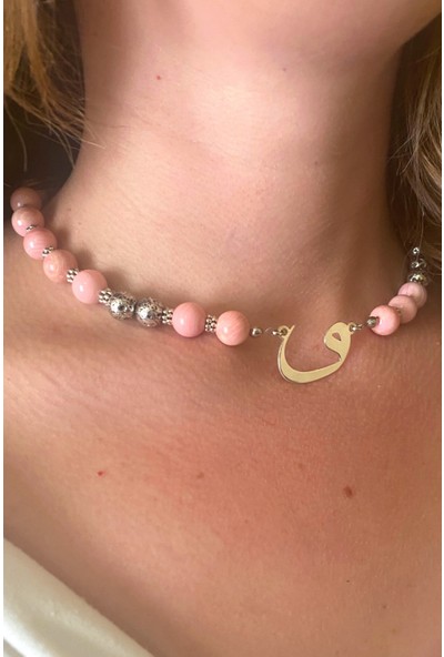 Suerte Accessories Pembe Mercan ve Hematit Doğal Taşlı 925 Ayar Gümüş Vav Harf Uçlu El Yapımı Kolye Suerte Accessories Pembe Mercan ve Hematit Doğal Taşlı 925 Ayar Gümüş Vav Harf Uçlu El Yapımı Kolye