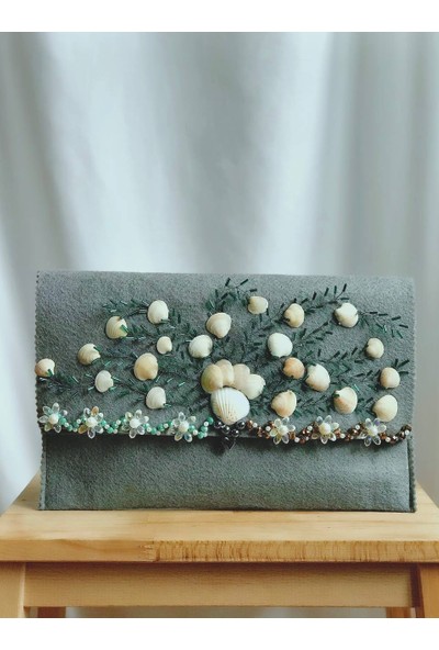 Bivalvia Accessories Crius Füme Keçe Clutch Çanta