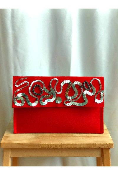 Bivalvia Accessories Kottos Kırmızı Keçe Clutch Çanta