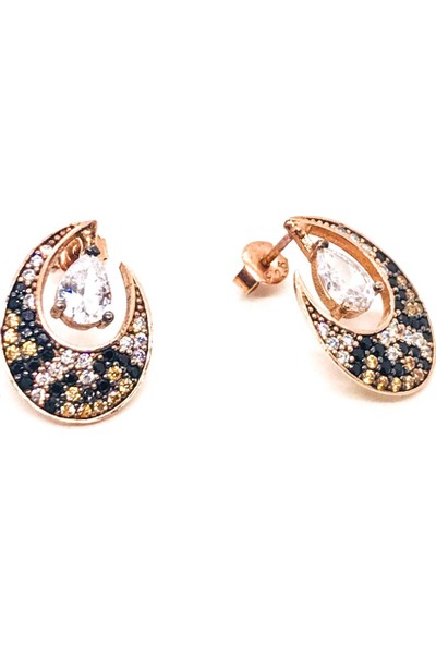 Nisa 925 Ayar Gümüş Zirkon Taşlı Leopar Desenli Küpe