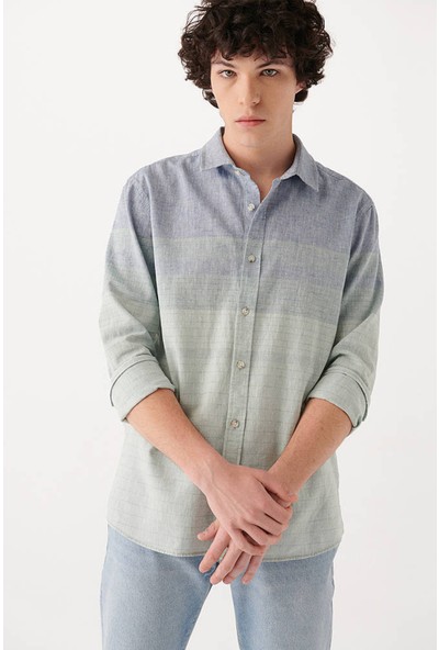 Mavi Erkek Çizgili Yeşil Gömlek 0210150-71455