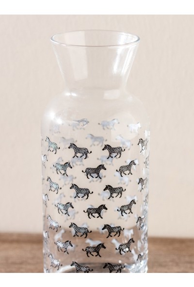 Lcw Home Zebra Baskılı Kapaklı Başucu Sürahi 700 ml Karaf Sürahi Seti 2 Parça Funtex