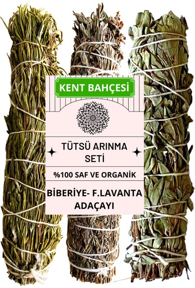 Kent Bahçesi 3 Lü Arınma Tütsü Seti Adaçayı + F. Lavantası + Biberiye Kent Bahçesi 3 Lü Arınma Tütsü Seti Adaçayı + F. Lavantası + Biberiye