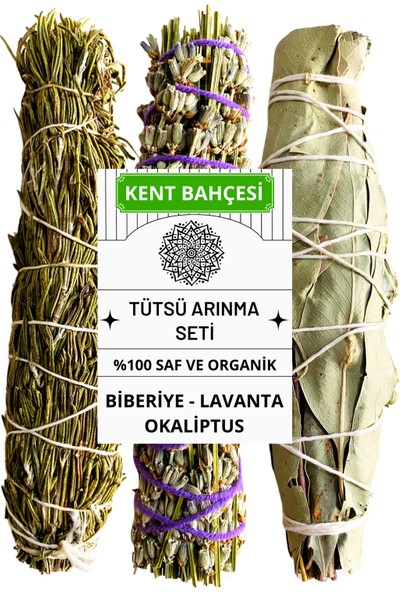 Kent Bahçesi 3 Lü Arınma Tütsü Seti Biberiye + Lavanta + Okaliptus Kent Bahçesi 3 Lü Arınma Tütsü Seti Biberiye + Lavanta + Okaliptus
