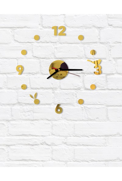 Modern 3D Türkçe Rakamlı Serçe Figür Duvar Saati Gold Altın Modern 3D Türkçe Rakamlı Serçe Figür Duvar Saati Gold Altın