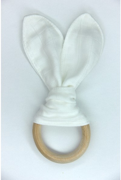 Deta Furniture Bebek Diş Kaşıyıcı, Müslin Bezli Ahşap Diş Kaşıma Halkası Deta Furniture Bebek Diş Kaşıyıcı, Müslin Bezli Ahşap Diş Kaşıma Halkası