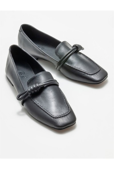 Elle Shoes Siyah Deri Kadın Loafer