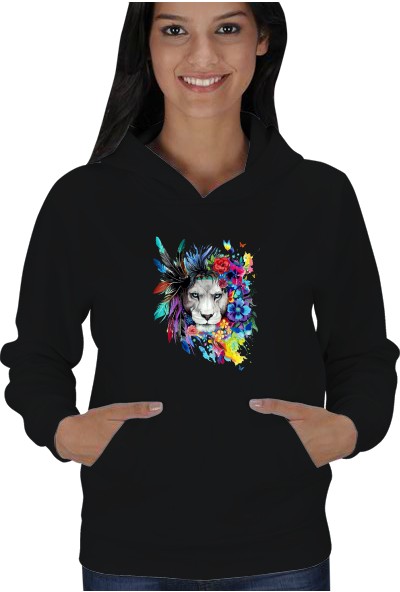 Tisho Çılgın Aslan Tasarımlı Kadın Kapşonlu