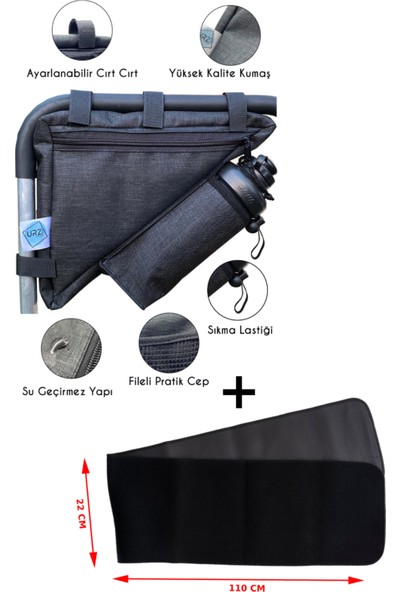 URZ Bisiklet Çantası ve Terleme Kemeri 2 Gözlü Su Geçirmez Özel Kumaş Üçgen Kadro Arası Suluk Hazneli