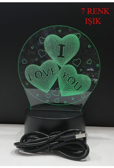 Çınarlı 3D Işıklı I Love You Gece Lambası
