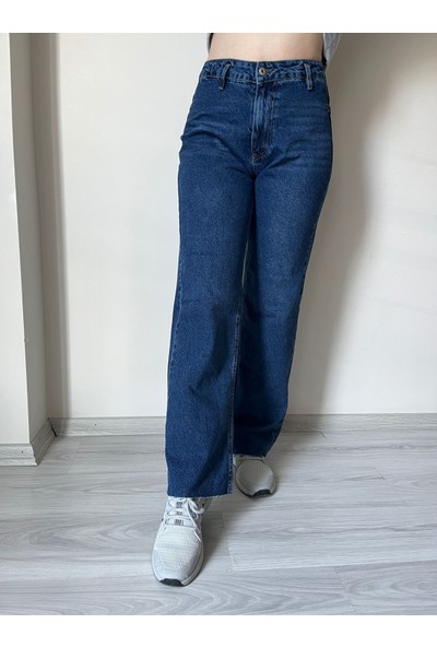 Calderon Koyu Mavi Bol Paça Kot Pantolon