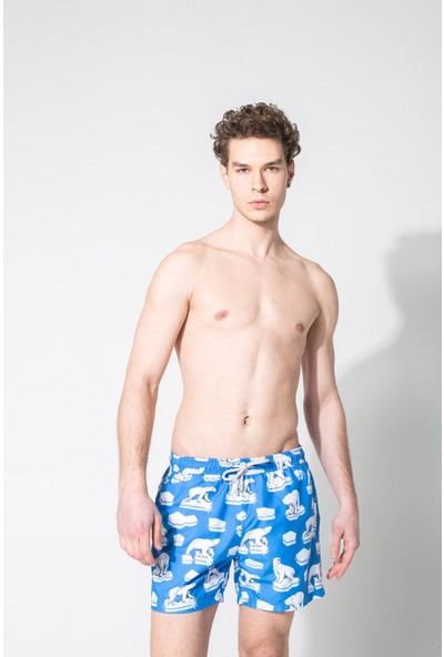 John Frank Desenli Deniz Şort All Over Mayo Cepli Short Erkek Mayo Short JFSSSW12ICEBEAR