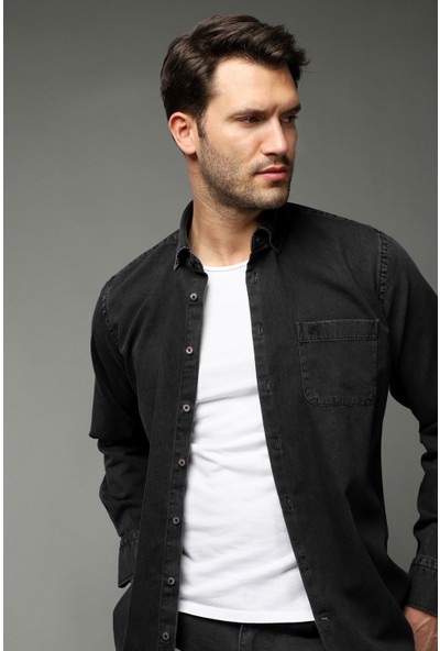 Kiğılı Uzun Kol Regular Fit Denim Gömlek Kiğılı Uzun Kol Regular Fit Denim Gömlek