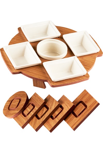 The Mask Elturko Özel Ahşap Tepsili Kahvaltı Seti 5'li Seramik The Mask Elturko Özel Ahşap Tepsili Kahvaltı Seti 5'li Seramik