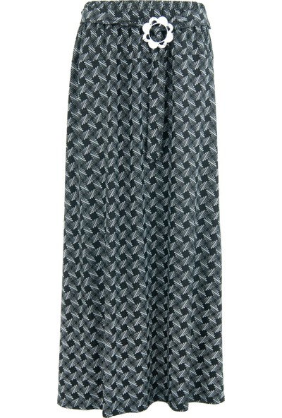 Oppland Kadın Zarif Yaprak Dökümü Desenli Beli Lastikli Rahat Kesim Likralı Viskon Penye Kumaş Anne Etek