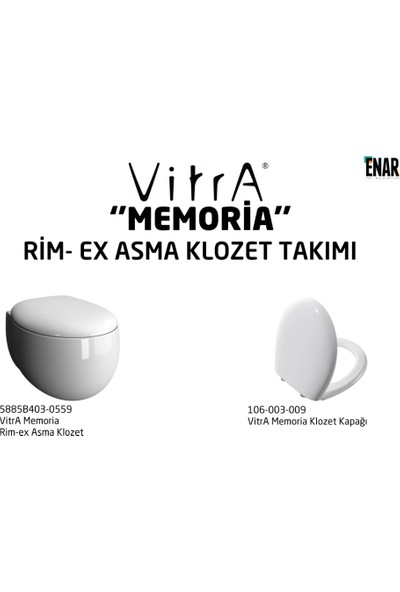 Vitra Memoria Rim-Ex Klozet ve Soft Kapak Takımı, Beyaz Vitra Memoria Rim-Ex Klozet ve Soft Kapak Takımı, Beyaz