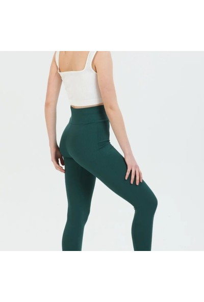 Kadın Fitilli Örme Kumaş Yüksek Bel Toparlayıcı Tayt