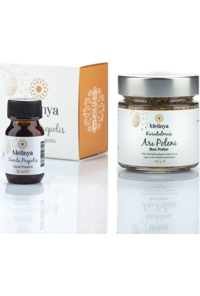 Melinya Sıvı Propolis Damla ( %33 Konsantrasyonlu ) 20 ml + Melinya Kuru Arı Poleni 150 gr Melinya Sıvı Propolis Damla ( %33 Konsantrasyonlu ) 20 ml + Melinya Kuru Arı Poleni 150 gr