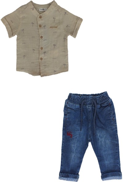 Mutlu Kids Erkek Çocuk Müslin Gömlekli Lüks Takım / 6-24 Ay