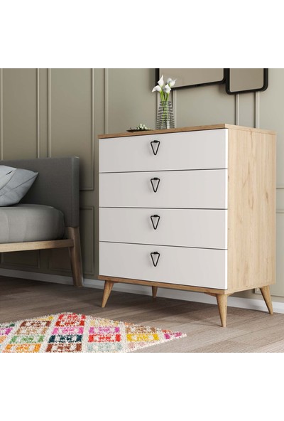 Mezza Versace 4 Çekmeceli Ayaklı Şifonyer Sepet - Beyaz 3616 Mezza Versace 4 Çekmeceli Ayaklı Şifonyer Sepet - Beyaz 3616