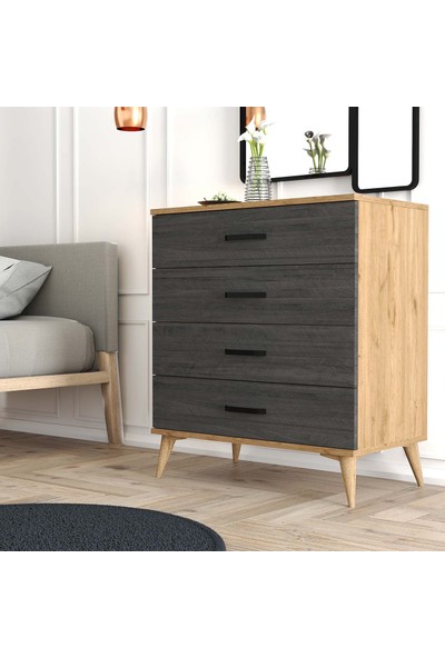 Mezza Versace 4 Çekmeceli Ayaklı Şifonyer Sepet - Antrasit 3618 Mezza Versace 4 Çekmeceli Ayaklı Şifonyer Sepet - Antrasit 3618