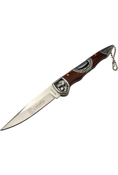 Columbia MB3105A Kahverengi Kamp Çakı 20CM -Manuel, Köpek Işlemeli, Ahşap Sap, Kemerlikli Columbia MB3105A Kahverengi Kamp Çakı 20CM -Manuel, Köpek Işlemeli, Ahşap Sap, Kemerlikli