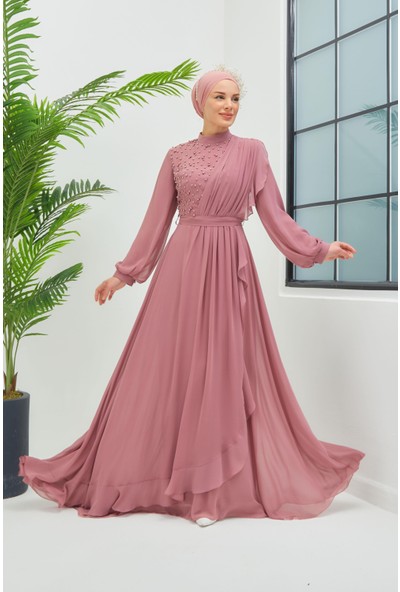 Moda Echer Inci ve Pilise Detaylı Tesettür Abiye Elbise 7812 Moda Echer Inci ve Pilise Detaylı Tesettür Abiye Elbise 7812
