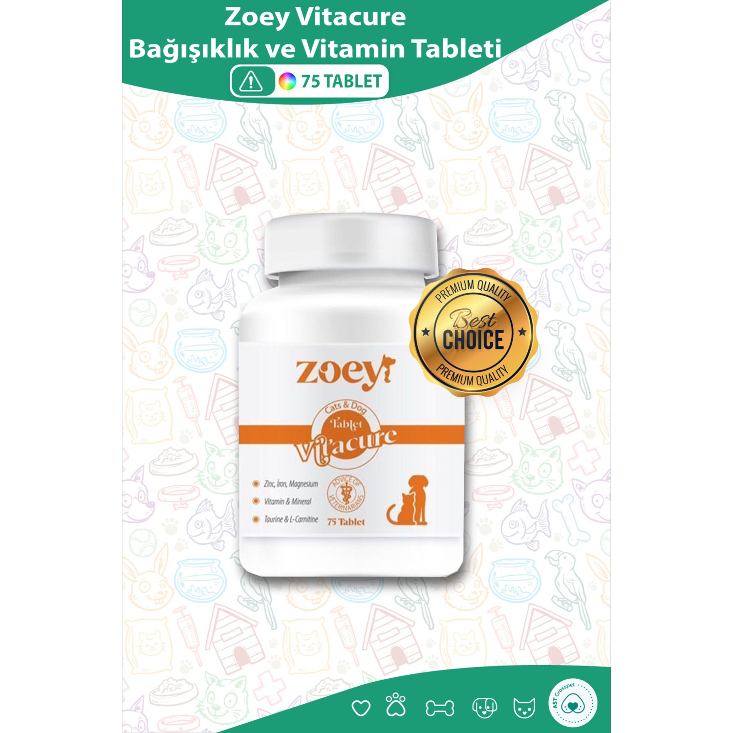 Zoey Vitacure Tablet Kedi Köpek Vitamin Mineral Takviye 75 Fiyatı