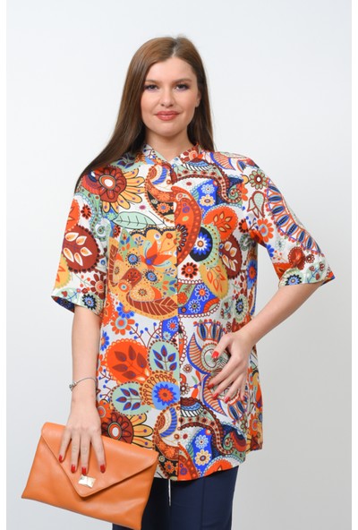 Pamuklu Etnik Çiçekli Dokuma Geniş Kesim Büyük Beden Gömlek Pamuklu Etnik Çiçekli Dokuma Geniş Kesim Büyük Beden Gömlek