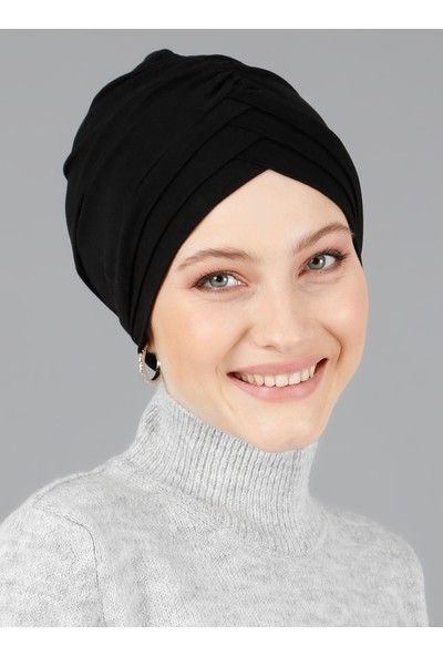 Mervin Şal 3 Bantlı Jersey Viskon Hazır Türban - Siyah - Mervin Şal