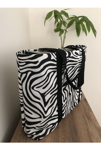 Mag Zebra Desenli Maxi Boy Kadın Plaj Çantası Bez Omuz Çantası