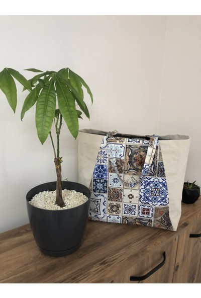 Mag Kilim Desenli Maxi Boy Kadın Plaj Çantası Bez Omuz Çantası