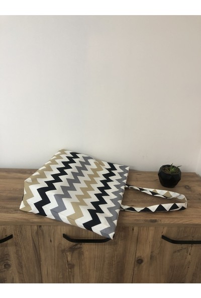 Mag Zikzak Desenli Maxi Boy Kadın Plaj Çantası Bez Omuz Çantası