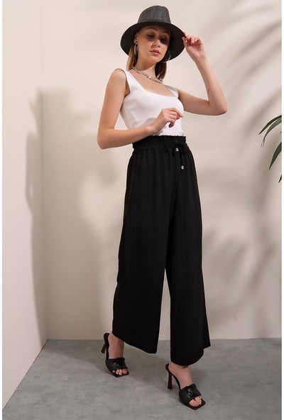 Yağmur Butik Keten Aerobin Bol Paça Pantolon Siyah Yağmur Butik Keten Aerobin Bol Paça Pantolon Siyah