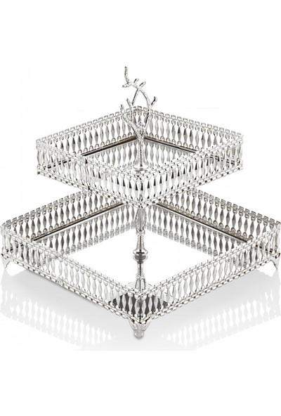 Taç Iki Katlı Kare Kurabiyelik Gümüş