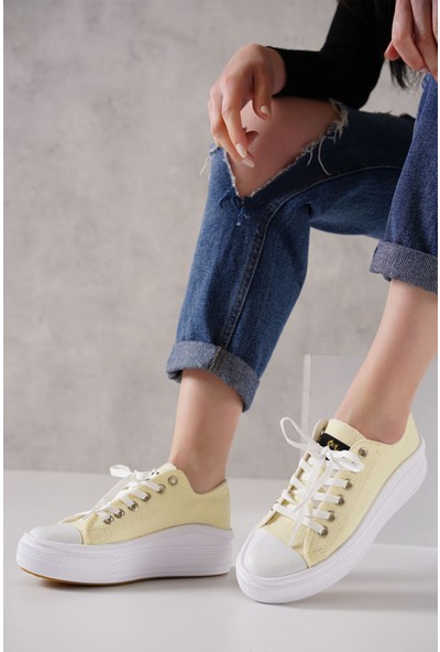 Franca Bağcıklı Keten Sarı Kadın Spor Ayakkabı