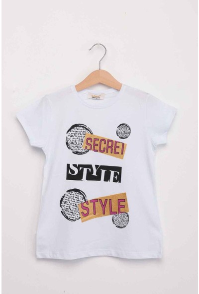 Scret Style Baskılı Kız Çocuk Tshirt | Beyaz