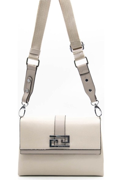 Silver & Polo Bej Altı Bölmeli/ıki Bölümü Demir Diş Fermuarlı Kadın Çapraz Çanta / Postacı Çantası