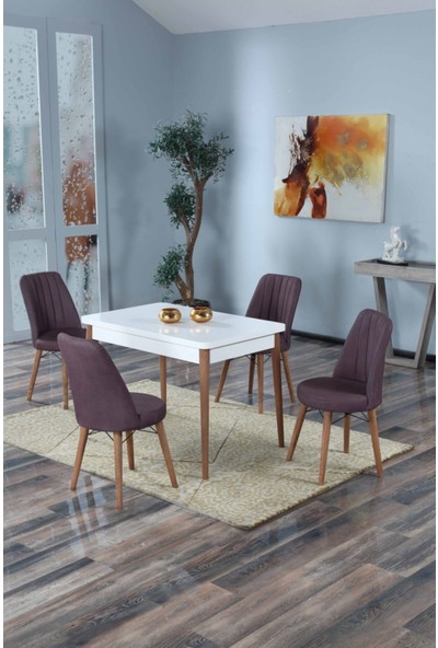 Morkese Run Serisi Düz Beyaz Sabit Yemek ve Mutfak Masa Takımı 4 Sandalyeli - Acı Kahve Morkese Run Serisi Düz Beyaz Sabit Yemek ve Mutfak Masa Takımı 4 Sandalyeli - Acı Kahve