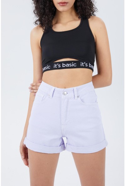 Kadın Lila Renk Duble Paça Jean Şort Kadın Lila Renk Duble Paça Jean Şort