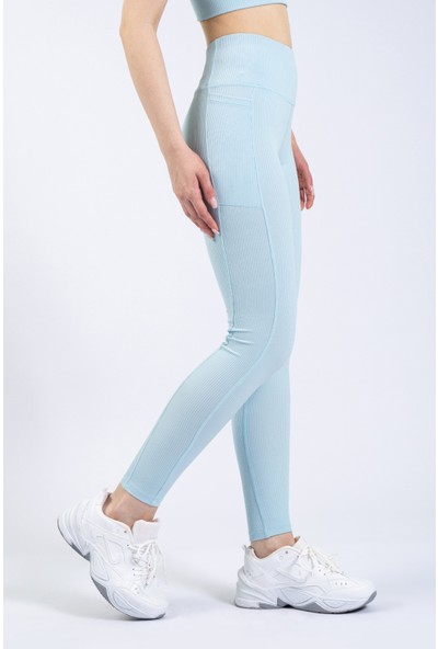 Kadın Mavi Cepli Fitilli Yüksek Bel Spor Tayt 25
